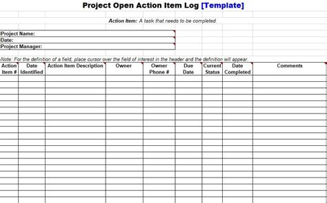 28 Free Action Item Templates Excel MS Word Best Collections
