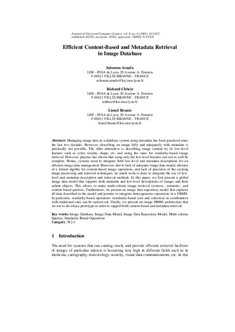 Pdf Efficient Content Based And Metadata Retrieval In Image Database