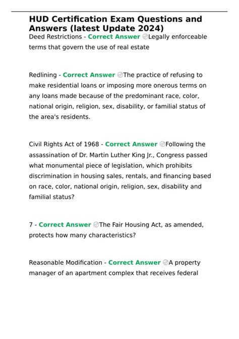 Hud Certification Exam Questions And Answers Latest Update 2024 Hud Certification Stuvia Us
