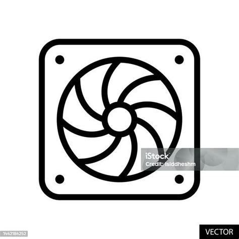 배기 팬 컴퓨터용 공기 냉각기 Cpu 팬 흰색 배경에 격리된 선 스타일 디자인의 냉각 시스템 벡터 아이콘 편집 가능한 획 배기팬에 대한 스톡 벡터 아트 및 기타 이미지