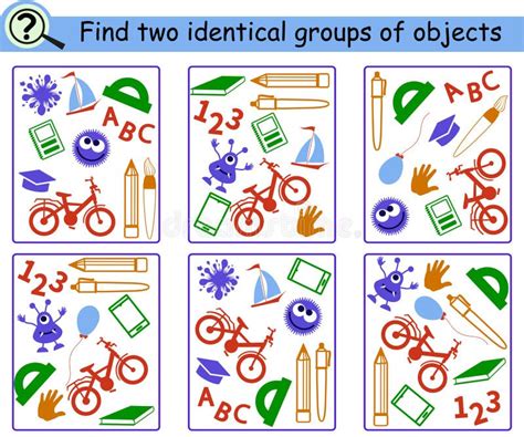 Find Two Identical Groups Of Objects Educational Logical Game For