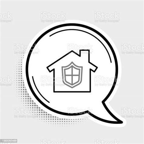 회색 배경에 격리 된 보호 아이콘 아래 라인 하우스 집과 방패 보호 안전 보안 보호 방어 개념 다채로운 개요 개념 벡터 개념에 대한 스톡 벡터 아트 및 기타 이미지 Istock