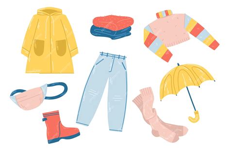 Premium Vector Rainy Weather Outfit With Raincoat Umbrella Jeans