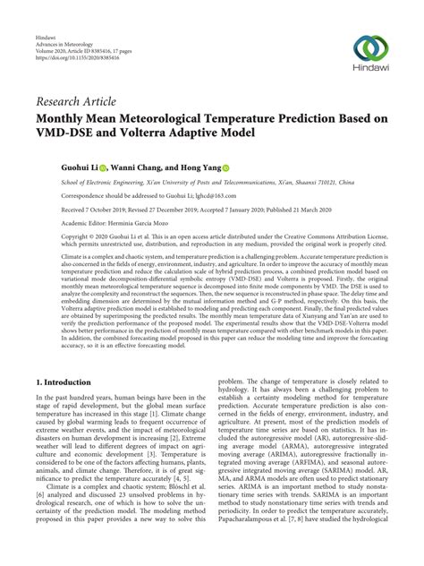 Pdf Monthly Mean Meteorological Temperature Prediction Based On Vmd Dse And Volterra Adaptive