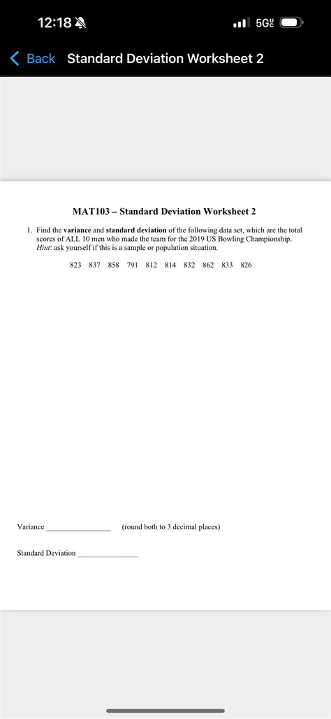 Solved Mat103 ﻿standard Deviation Worksheet 2find The Worksheets Library