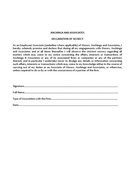 Aanda Declaration Of Secrecy Pdf