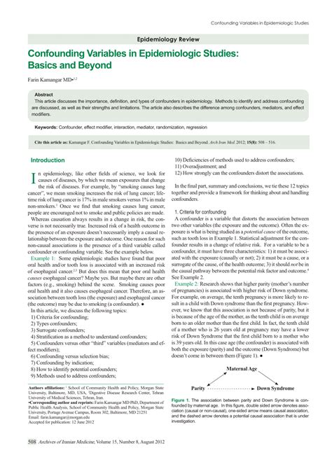 Pdf Confounding Variables In Epidemiologic Studies Basics And Beyond
