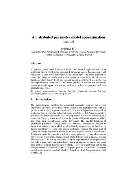 Pdf A Distributed Parameter Model Approximation Method