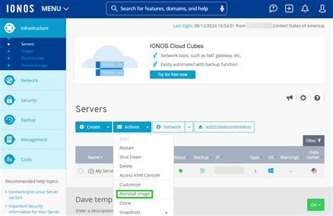 Reinstalling An Image Migrated Cloud Server Ionos Help