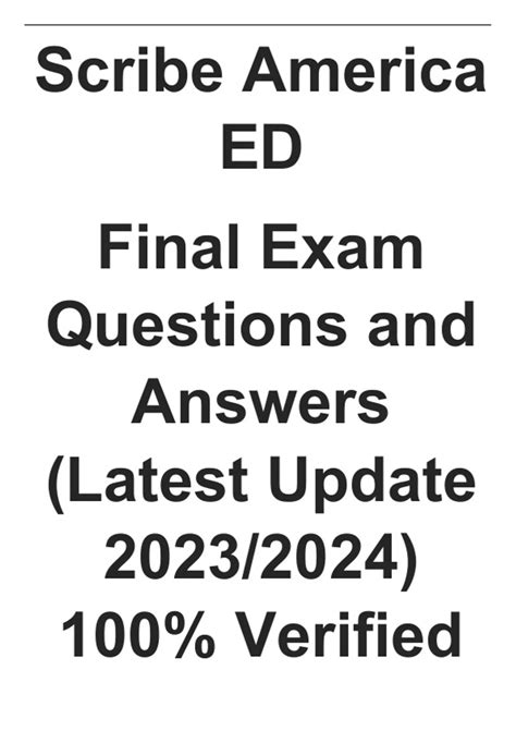 Scribe America Ed Final Exam Questions And Answers Latest Update 100 Verified Scribe