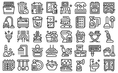 Tidy Up Icons Set Outline Vector Furniture Room Stock Vector