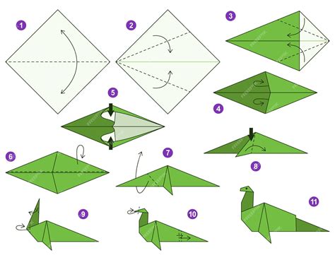 Modelo Em Movimento Tutorial De Esquema De Origami De Dinossauro