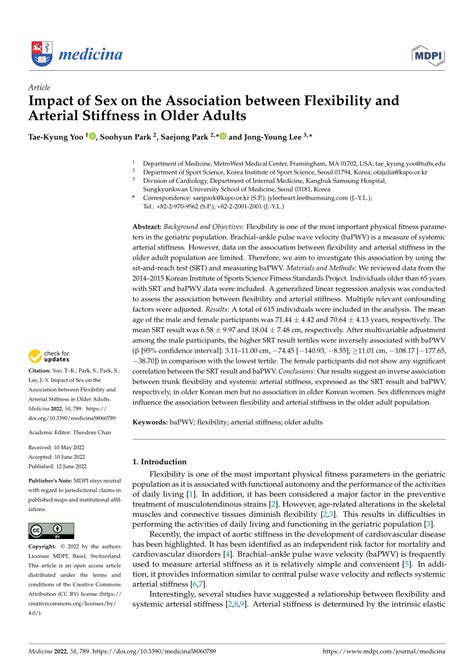 PDF Impact Of Sex On The Association Between Flexibility And Arterial Stiffness In Older Adults
