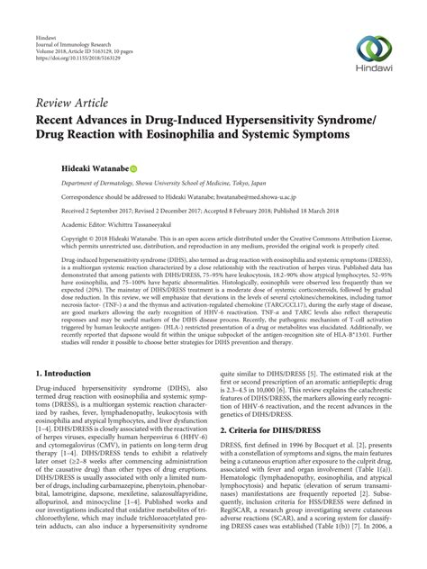 Pdf Recent Advances In Drug Induced Hypersensitivity Syndromedrug Reaction With Eosinophilia