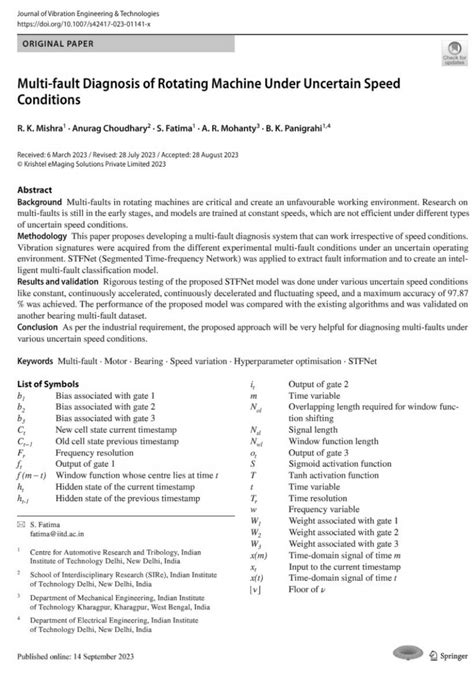 Pdf Multi Fault Diagnosis Of Rotating Machine Under Uncertain Speed Conditions