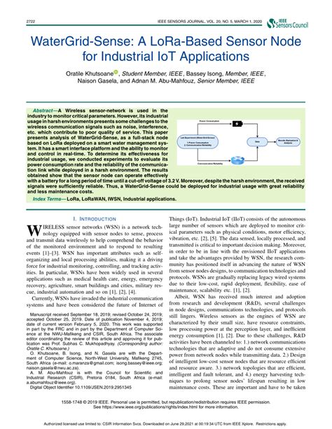 Pdf Watergrid Sense A Lora Based Sensor Node For Industrial Iot