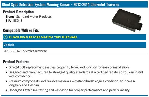 2013 2014 Chevrolet Traverse Blind Spot Detection System Warning Sensor Standard Motor