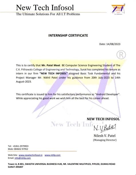 Meet Patel On Linkedin I Am Thrilled To Announce That I Have Completed Internship In Android…