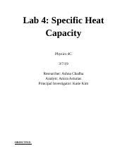Lab Specific Heat Capacity Lab Specific Heat Capacity Physics C Researcher