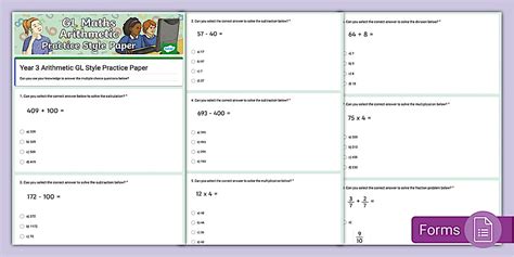 Year 3 Arithmetic Gl Style Practice Paper Teacher Made
