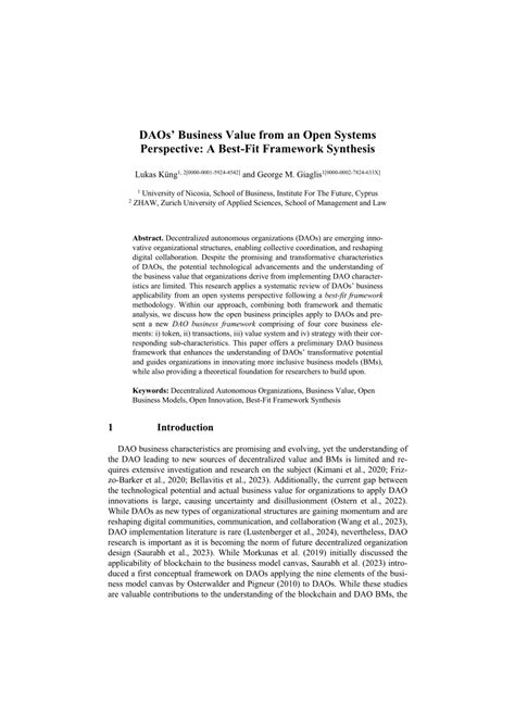 Pdf Daos Business Value From An Open Systems Perspective A Best Fit Framework Synthesis