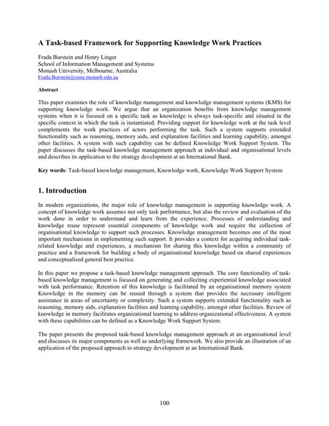 Pdf A Task Based Framework For Supporting Knowledge Work Practices