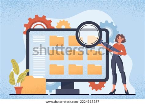 File Management Concept Woman Magnifying Glass Stock Vector Royalty Free 2224913287 Shutterstock