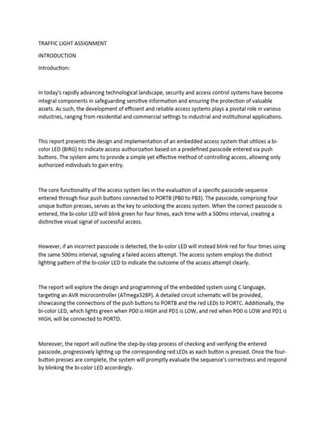 Traffic Light Assignment Pdf Light Emitting Diode Embedded System