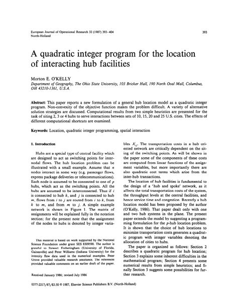Pdf A Quadratic Integer Program For The Location Of Interacting Hub