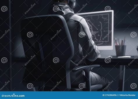 Male Programmer Working On Computer In Start Up Company Stock