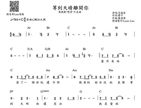 范逸臣van Fan 等到天晴離開你電視劇戀香片尾曲 單行簡譜 曲谱 By Louisliao