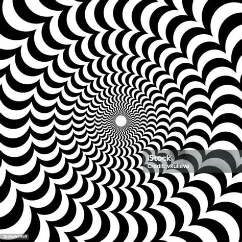 방사형 착시 배경입니다 흑백 추상적인 반원이 표면화되어 있다 포스터 배너 템플릿 디자인 디자인 회전 및 회전 아크 나선형 환상 벽지 벡터 그림 착시에 대한 스톡 벡터 아트