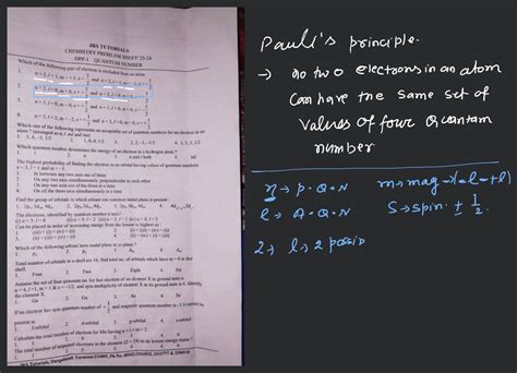 The Electrons Identified By Quantum Numbers N And L I N L Ii N