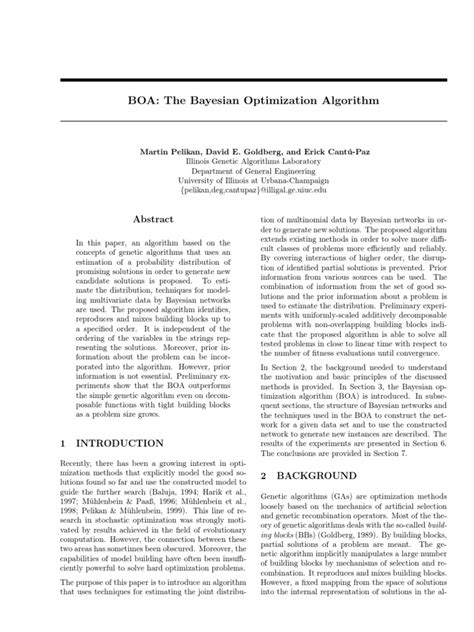 Boa The Bayesian Optimization Algorithm Pdf Bayesian Network