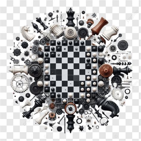 A Chessboard Surrounded By Various Chess Pieces And Gears Blending Elements Of Strategy Industry
