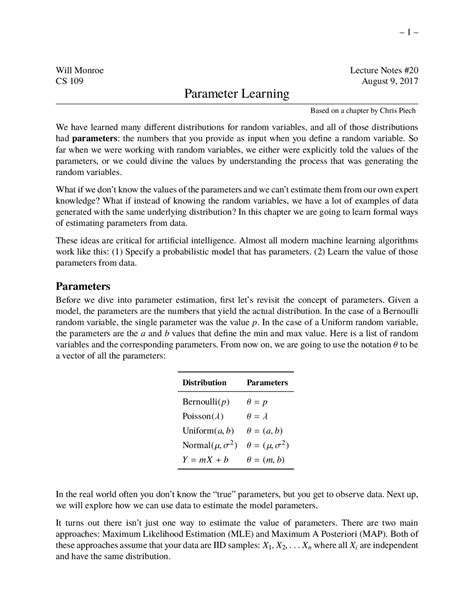 Parameter Learning Exercises Machine Learning Docsity