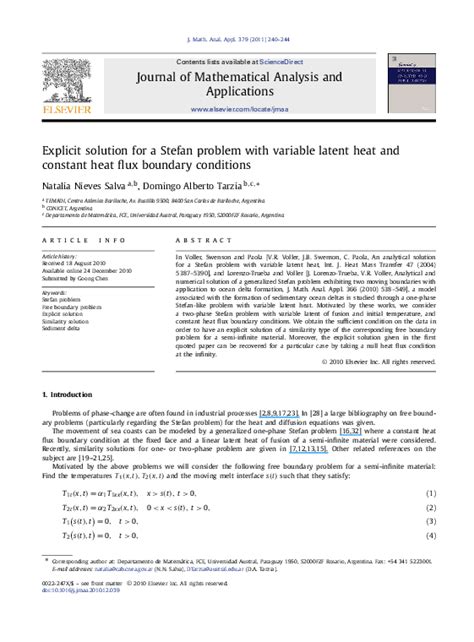Pdf Explicit Solution For A Stefan Problem With Variable Latent Heat And Constant Heat Flux