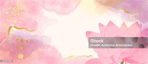 연꽃 라인 아트 황금빛 질감이 있는 럭셔리 핑크 벽지 디자인 꽃 벡터 수채화 배경입니다 우아한 금꽃 꽃 그림 직물 인쇄물 표지 0명에 대한 스톡 벡터 아트 및 기타 이미지