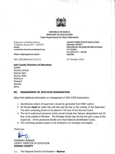 Management Of 2024 Kcse Examination Pdf