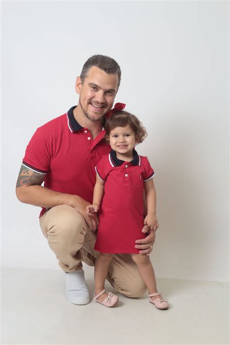 Pai E Filha Kit 02 Peças Camisa Vestido Polo Vermelho Paixão