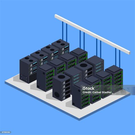 아이소메트릭 3d 벡터 일러스트 레이 션 개념 서버 룸 데이터 센터 3차원 형태에 대한 스톡 벡터 아트 및 기타 이미지 3