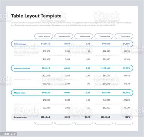 Modern Business Table Layout Template With The Total Sum Row And Layout Template Layout