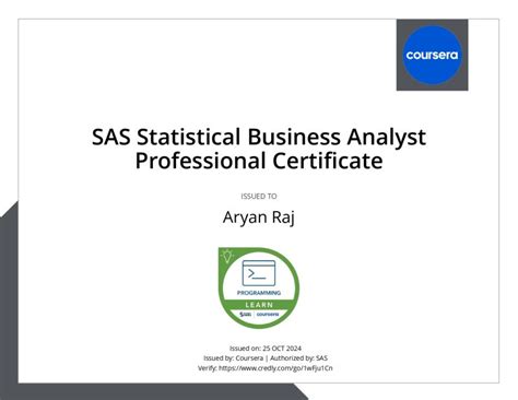 Aryan Raj On Linkedin Sas Statisticalbusinessanalyst Coursera Datascience Dataanalytics