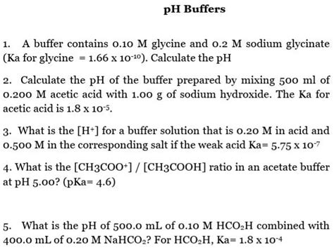 Solved Ph Buffers A Buffer Contains 0 10 M Glycine And 0 2 M Sodium Glycinate Ka For Glycine 1