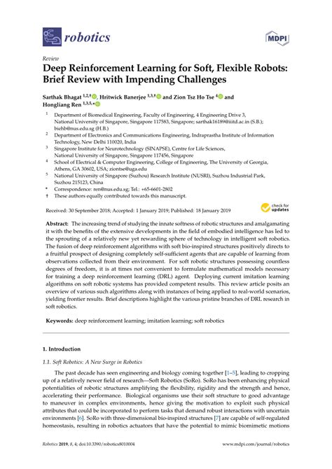 Pdf Deep Reinforcement Learning For Soft Flexible Robots Brief