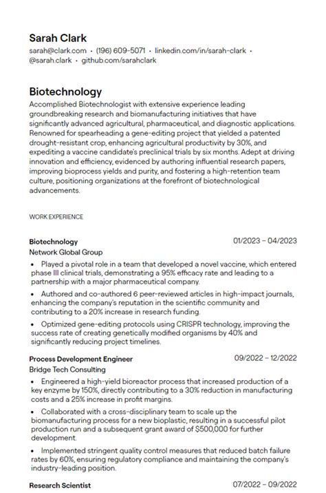 Biotechnology Resume Example Teal In 2025 Resume Examples Job Resume Examples Biotechnology
