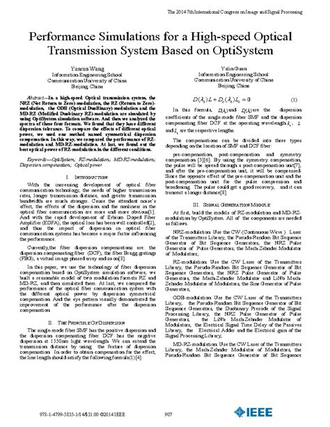 Performance Simulations For A High Speed Optical Transmission System