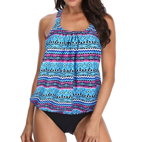 Lilgiuy Fashion Women Conservative Printed Swimwear Bikini Split