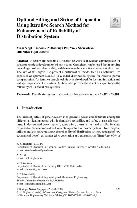 Pdf Optimal Sitting And Sizing Of Capacitor Using Iterative Search Method For Enhancement Of
