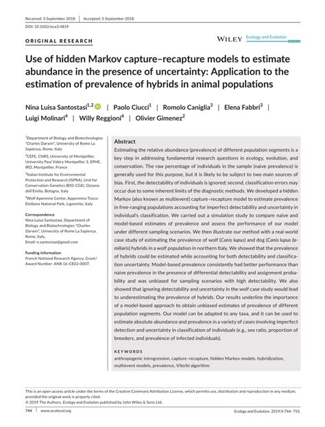 pdf use of hidden markov capture recapture models to estimate
